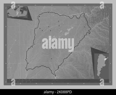 Corrientes, province of Argentina. Grayscale elevation map with lakes ...