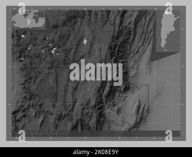 Jujuy, province of Argentina. Grayscale elevation map with lakes and ...