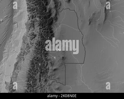 Mendoza, province of Argentina. Grayscale elevation map with lakes and ...