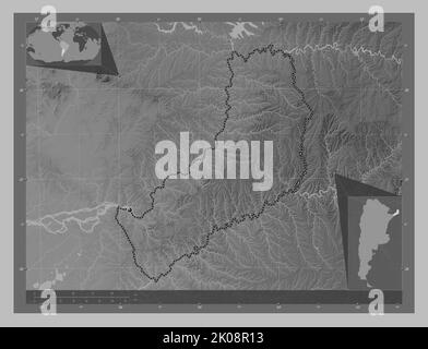 Misiones, province of Argentina. Grayscale elevation map with lakes and ...