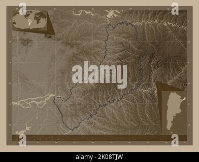 Misiones, province of Argentina. Colored elevation map with lakes and ...