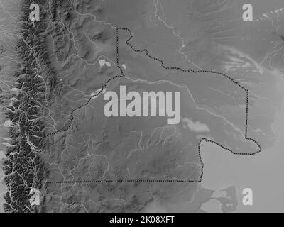 Rio Negro, province of Argentina. Grayscale elevation map with lakes ...