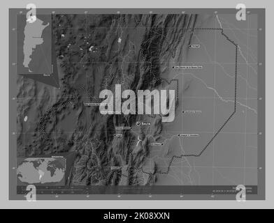 Salta, province of Argentina. Grayscale elevation map with lakes and ...
