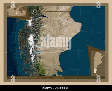 Santa Cruz, province of Argentina. Low resolution satellite map. Corner ...