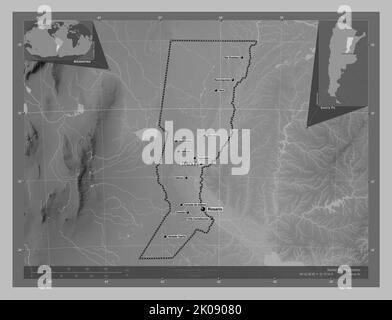 Santa Fe, province of Argentina. Grayscale elevation map with lakes and ...
