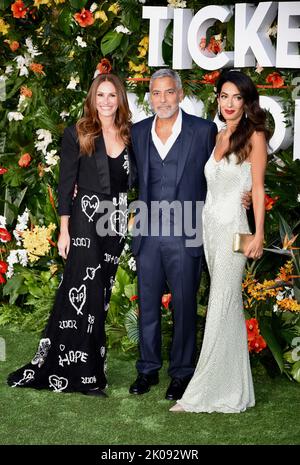 Julia Roberts, George Clooney and Amal Clooney attend the "Ticket To Paradise" World Film ...