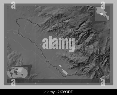 Ararat, province of Armenia. Grayscale elevation map with lakes and ...