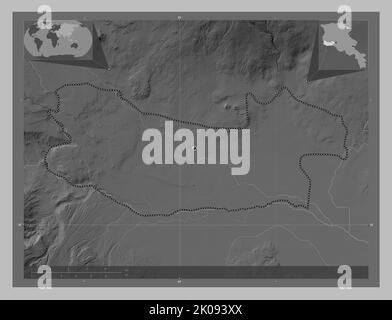 Armavir, province of Armenia. Grayscale elevation map with lakes and ...