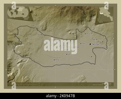 Armavir, province of Armenia. Colored elevation map with lakes and ...