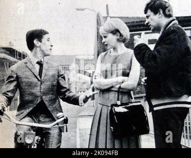Newspaper review of the 1963 film Sparrows Can't Sing, photograph of ...