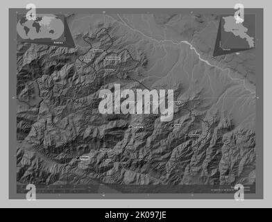 Tavush, province of Armenia. Grayscale elevation map with lakes and ...
