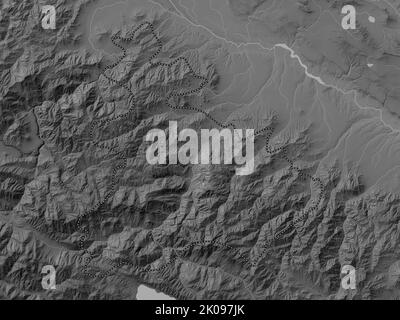 Tavush, province of Armenia. Grayscale elevation map with lakes and ...