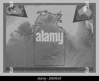Northern Territory, territory of Australia. Grayscale elevation map ...