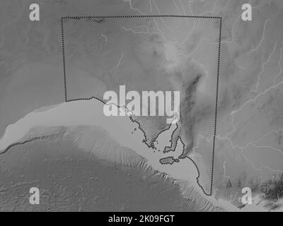South Australia, state of Australia. Grayscale elevation map with lakes ...