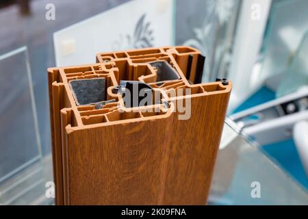 Brown Pvc window cross section, close up Stock Photo - Alamy