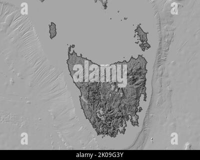 Tasmania, state of Australia. Bilevel elevation map with lakes and ...