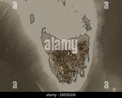 Tasmania, state of Australia. Colored elevation map with lakes and ...