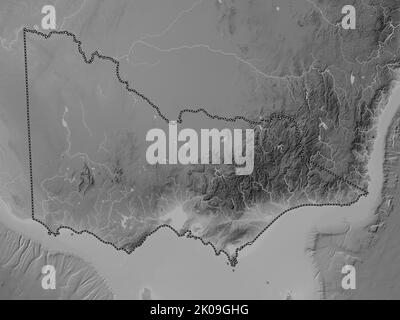 Victoria, state of Australia. Grayscale elevation map with lakes and ...