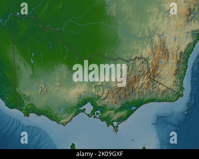 Victoria, state of Australia. Colored elevation map with lakes and ...
