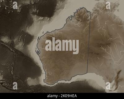 Western Australia, state of Australia. Colored elevation map with lakes ...