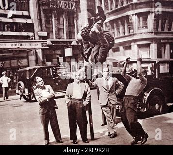 Trampolinist Johnny Lambert giving an impromtu acrobatic performance in ...