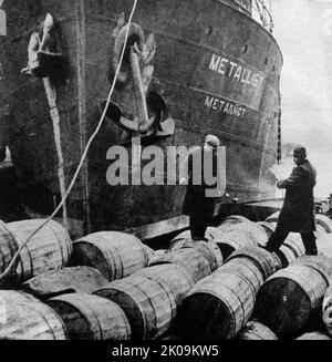 Nazi ship Leander disguised as a Russian ship and sailing under an ...