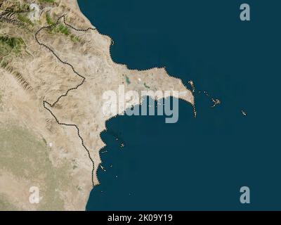 Absheron, region of Azerbaijan. Low resolution satellite map. Locations ...