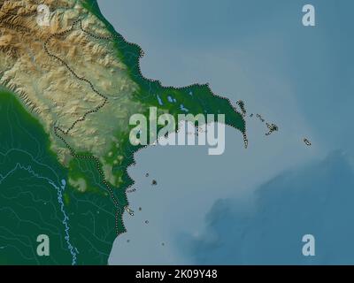 Absheron, region of Azerbaijan. Colored elevation map with lakes and ...