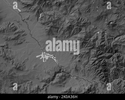 Nakhchivan, region of Azerbaijan. Grayscale elevation map with lakes ...