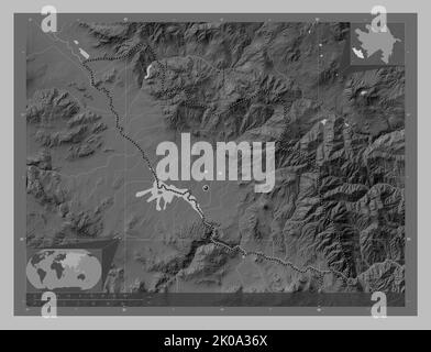 Nakhchivan, region of Azerbaijan. Grayscale elevation map with lakes ...