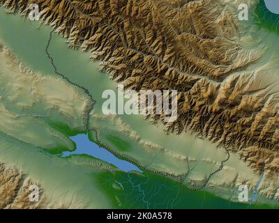 Shaki-Zaqatala, region of Azerbaijan. Colored elevation map with lakes ...