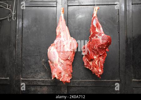 Freshly Cut Beef Hanging in a Butcher Shop – Raw Meat for High-Quality ...