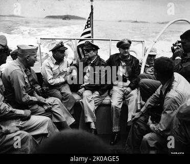 The Korean War, General Douglas MacArthur (right), accompanied by ...