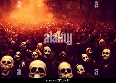 halloween concept of zombie crowd walking at night, digital art style ...