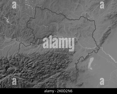 Niederosterreich, state of Austria. Grayscale elevation map with lakes and rivers. Corner ...