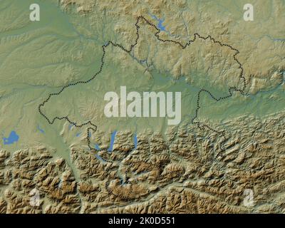 Oberosterreich, state of Austria. Elevation map colored in sepia tones ...