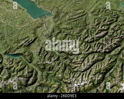 Vorarlberg, state of Austria. Low resolution satellite map. Locations and names of major cities ...