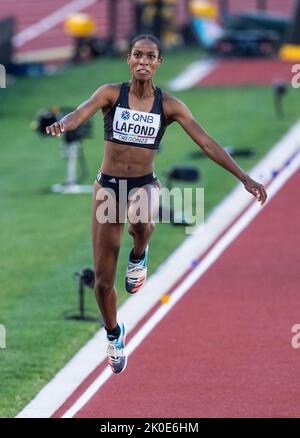 Thea Lafond of Dominica competing in the women’s triple jump at the ...
