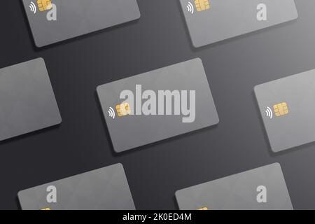Pattern of realistic credit cards in light orange background. Credit ...
