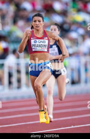 Jenna Prandini of the USA competing in the women’s 200m heats at the ...