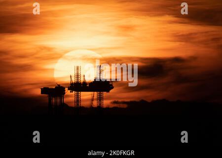The Douglas Oil Complex in the Irish Sea off the coast of North Wales ...