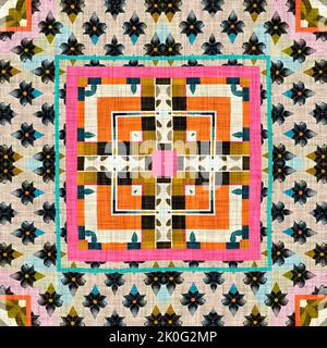 Kitsch pattern geometric retro design in seamless background. Trendy ...