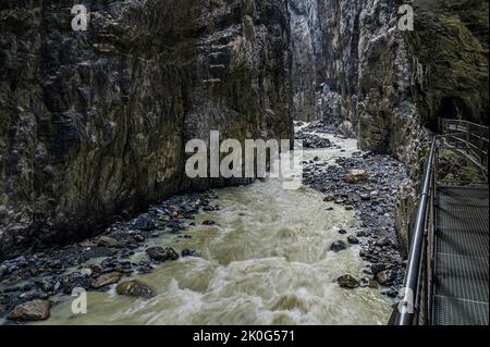 The canyon digged from the Grindelwald Glacier in Switzerland Stock ...