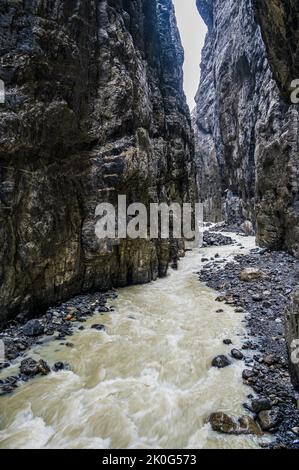 The canyon digged from the Grindelwald Glacier in Switzerland Stock ...