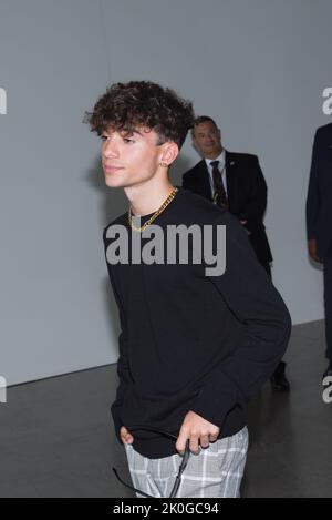 Sam Beres is seen in the front row at the Badgley Mischka Spring 2023 ...