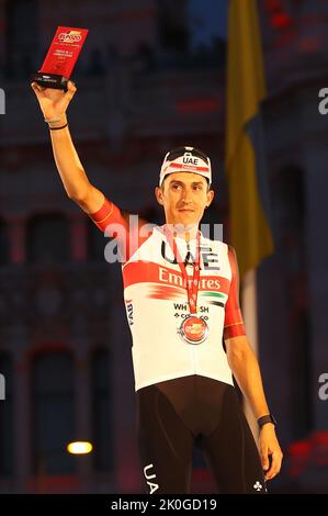 Spanish Marc Soler of UAE Team Emirates celebrates on the podium with ...