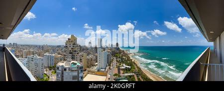 Coastline with promenade and hotels in Netanya in Israel Stock Photo ...