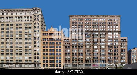 Chicago, facades of old buildings in the Loop, all constructed in the ...