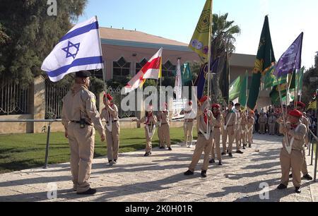 JAFFA, ISRAEL - SEPTEMBER 10: Members of the Arab Orthodox Scouts hold ...