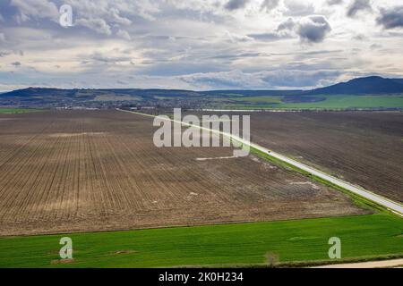 Amazing wide aerial view from drone of big road curve, countryside ...